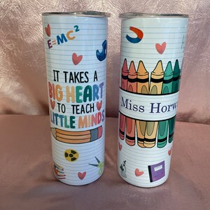 20 Oz Skinny Tumbler Rainbow Glitter Teacher Tumbler Big Heart to Teach ...