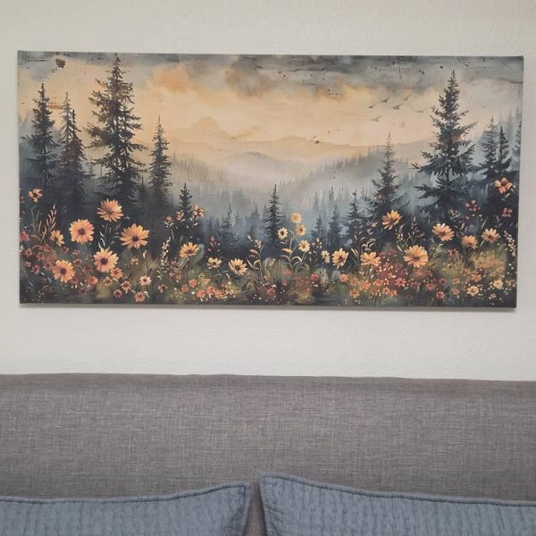 Full Moon Pine Tree Forest Canvas Painting, Moonlit Forest Canvas ...