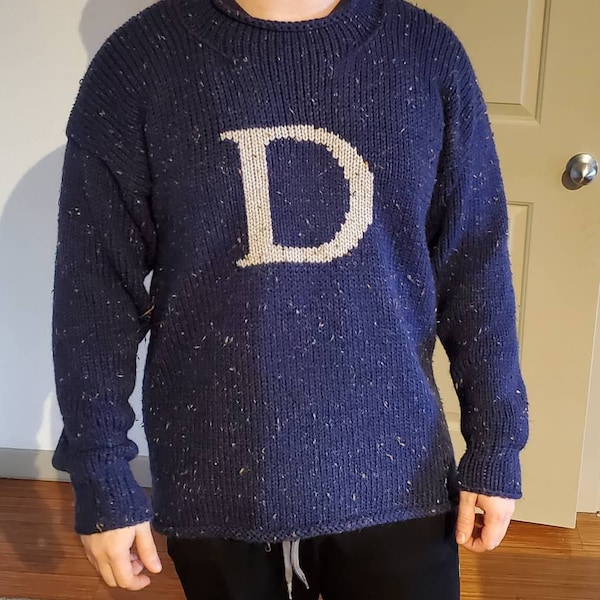 Adult and Child Monogram Sweater, Hand Knitted Tweed Letter Sweater ...
