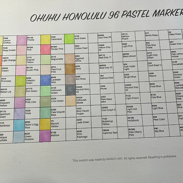 Caliart 100 Colors Artist Alcohol Markers Swatch Template | DIY Single ...