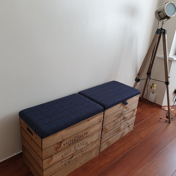 Large Wooden Storage Box With Fabric Upholstered Hinged Lid/seat - Etsy UK