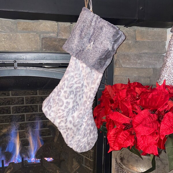 Silver Christmas Stocking, Silver Fawn Christmas Stocking, Personalized ...