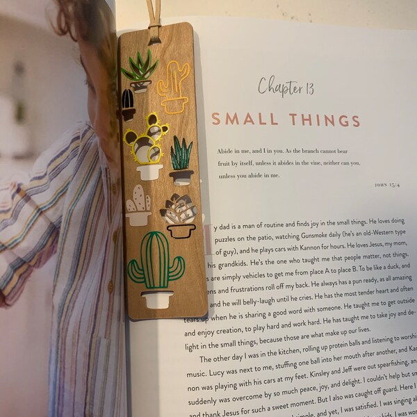 Wood Bookmark, Gift for Book Lovers, Cactus Bookmark, Succulent ...