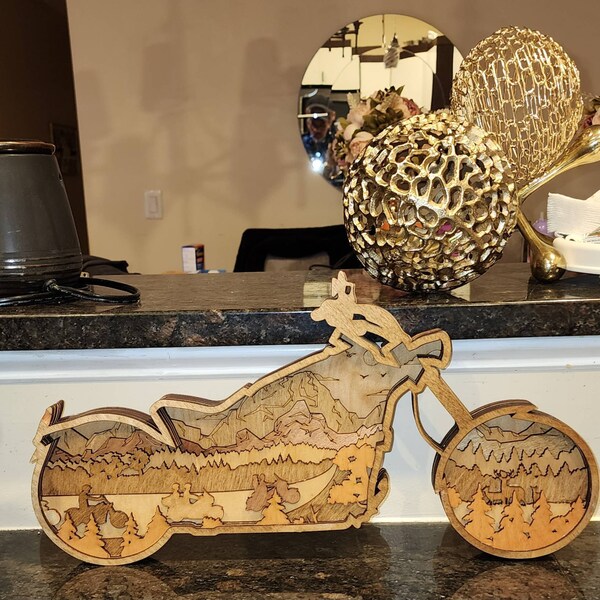 Layered Motorcycle, Biker Scene, Laser Cut Files - 9 Layer Art Piece ...
