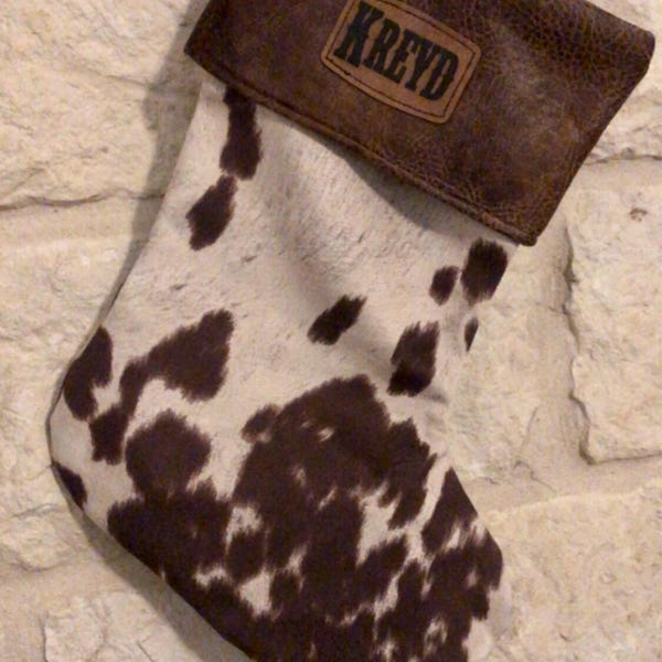 Cow Print Christmas Stockings, Cowhide Print, Burnt Orange, Tri Color ...