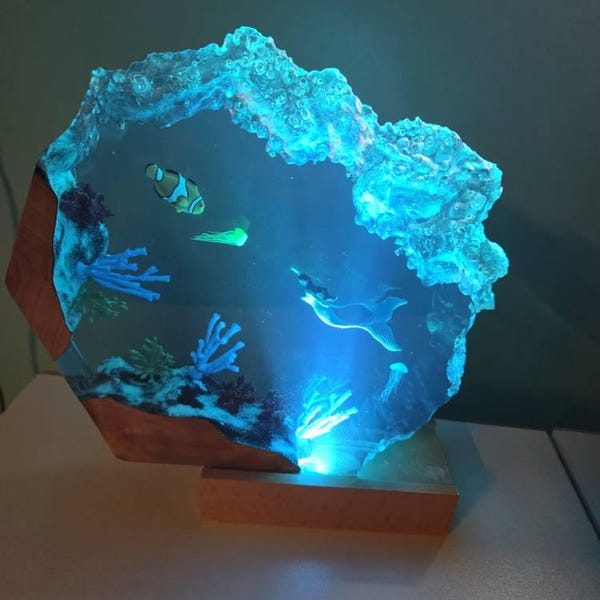 Scuba Diver Epoxy Resin Night Light, Diving Personalised Handmade ...