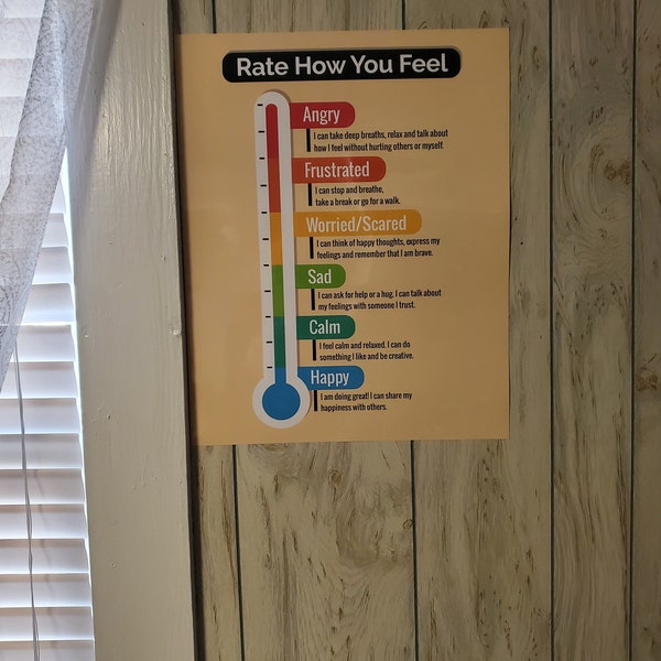 Rate How You Feel Poster - Kids Thermometer Feelings Chart Poster for ...