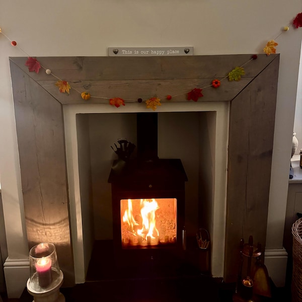 Autumn Garland of Fall Leaves Toadstool Mushrooms Pumpkins & Felt Balls ...