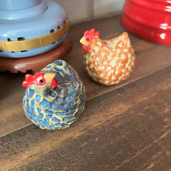 Chicken Ceramic Miniature - Blue Chicken Terrarium Figurine - Pottery ...