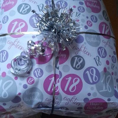 2 Sheets 18th Happy Birthday Celebrate Hooray Pink Female Wrapping ...