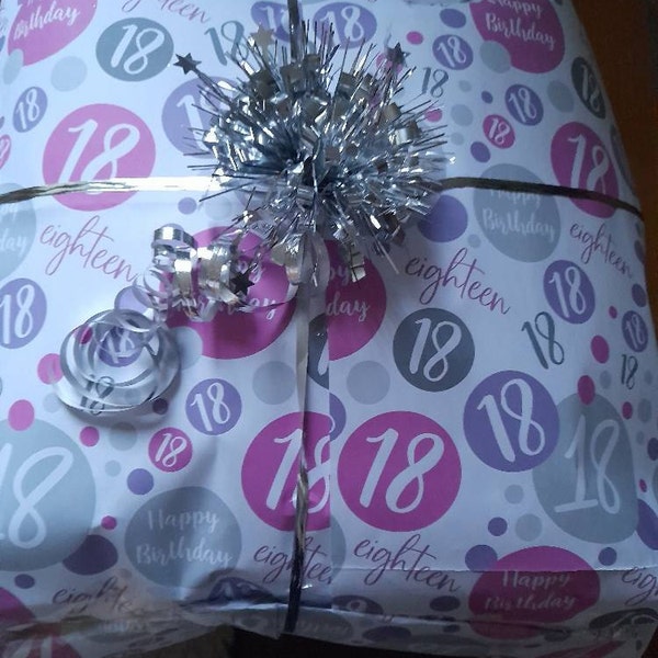 2 Sheets 18th Birthday Wrapping Paper Age 18 Birthday White and Pink ...