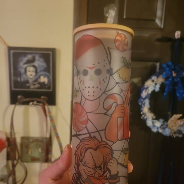 Christmas Horror Glass Cup, Iced Coffee Glass, Horror Movie Gift, Scary ...