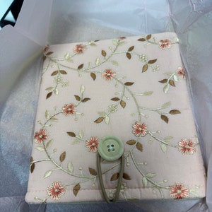 Linen Roses Book Sleeve, Embroidery Book Cover, Linen Flower Book Pouch ...