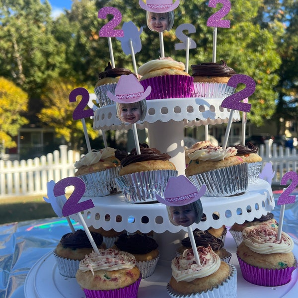 Rodeo Cupcake Toppers With Photo and Pink Cowgirl Hat, Face Cupcake ...