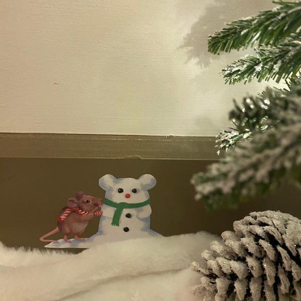 Mouse Building a Snow Mouse Christmas Decoration - Wall Mural - Sticker ...