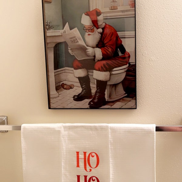Santa on Toilet Art Print, Printable Holiday Bathroom Decor, Funny ...