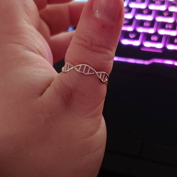 925 Sterling Silver Double Helix DNA Structure Open Ring Adjustable ...