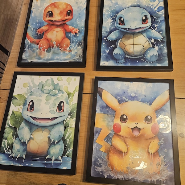 Pokemo Poster Set of 4, Watercolor Prints, Pokemo Art, Pokemo Print ...