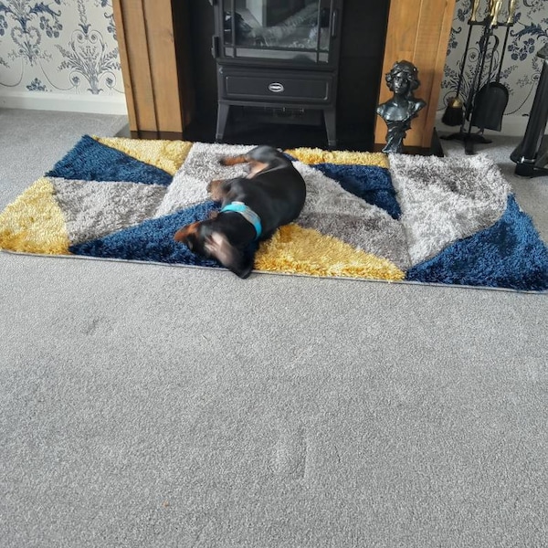 New Silky Soft Mustard, Ochre, Navy, Grey, Silver, Tufted Triangles 3D ...