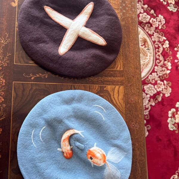 Christmas Funny Green Beret, Green Frog Decor Beret Hat,handmade Wool ...