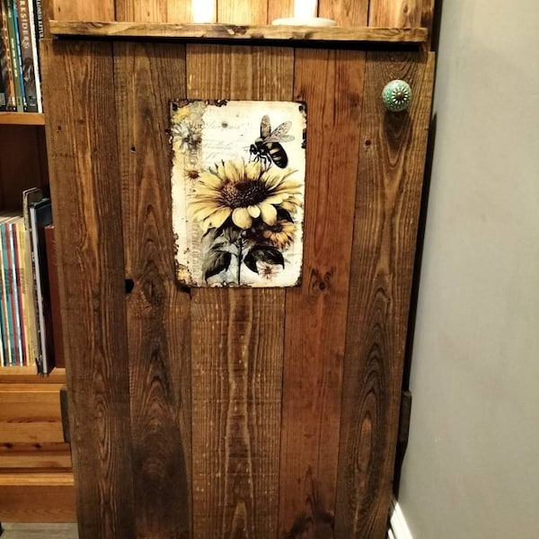 Sunflower and Bee Metal Tin Sign, Hive Garden Decoration Wall Plaque ...