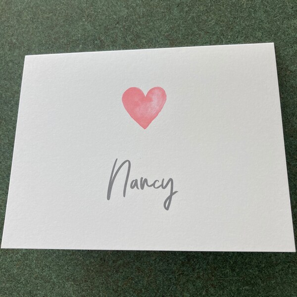 Personalized Note Card Set - Girl's Lovely Heart Folded Note Cards ...