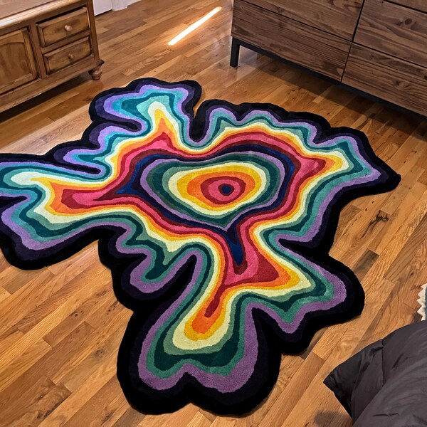 Amoeba Irregular Hand Tuft Woolen Area Rug for Dining, Living, Kids Bed ...