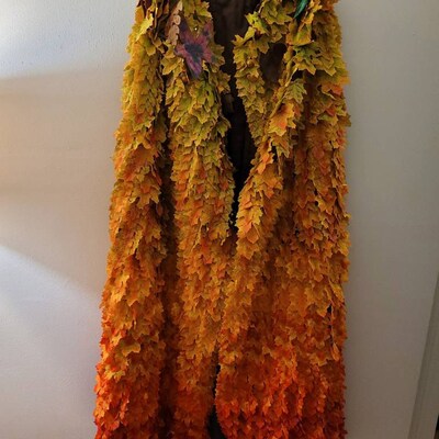 Fabric Leaf Cloak With Leather Leaves and Fungi Details Hip - Etsy