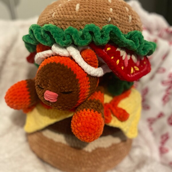 Burger Pattern Crochet, Big Plush Burger, Decorative Pillow Toy "catburger", Amigurumi Crochet ...