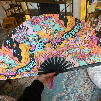 Pink Moo Moo Fan / Large Fan / Rave Accessory / Hand Fan / - Etsy