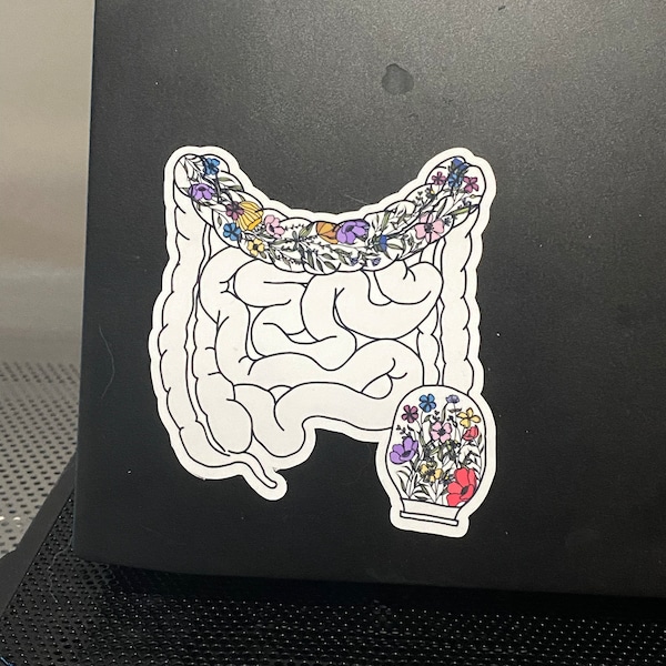 Ostomy Sticker, Floral Anatomy Intestines With Ostomy Bag Awareness ...