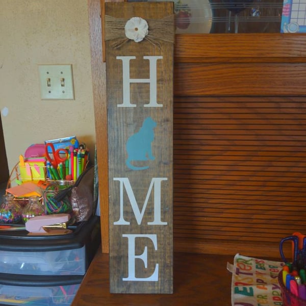 Cat Home Sign - Welcome - Cat Sign - Sign With Kitty Cat - Wooden Sign ...
