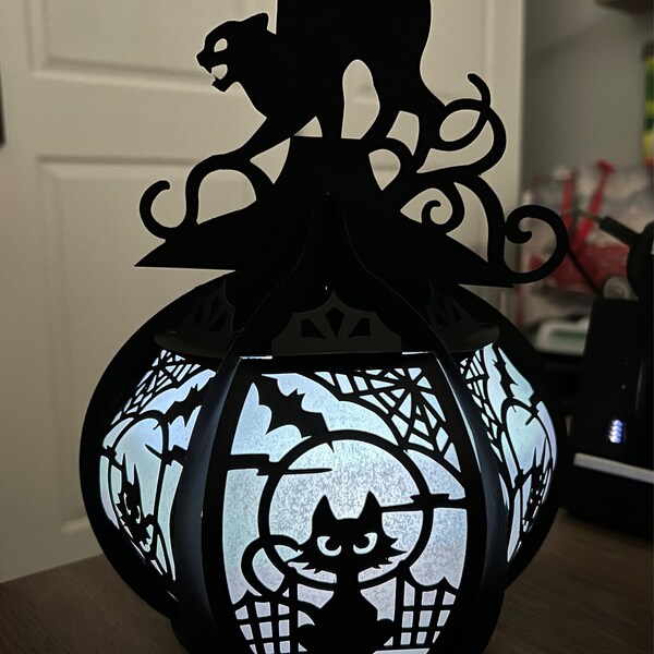 Black Cat Halloween Lantern, Lightbox, 3D Svg, PDF, Eps, PNG, Dxf ...