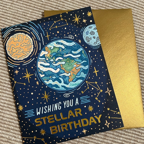 Stellar Birthday Card, Space Birthday Card, Foil Printed Card, Blank ...