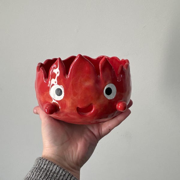 Pre-order Cute Handmade Fire Demon Ceramic Yarn Bowl,pottery Knitting ...