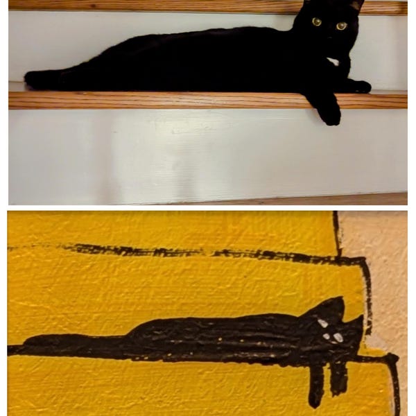 Mini Painting a Black Cat is Sleeping on the Stairs Painting Framed 2x2 ...