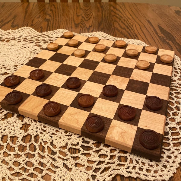 Handmade Walnut and Maple Checkerboard or Chessboard With Checkers - Etsy