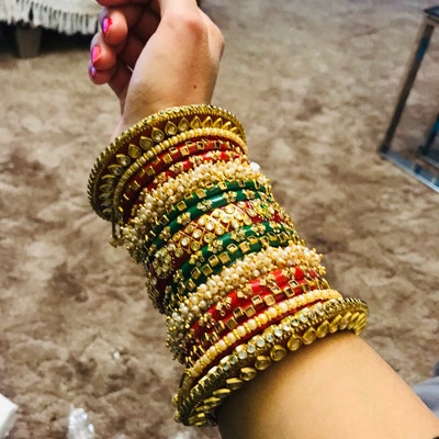 Designer Hand Work Indian Bangles Rajwari Jaipuri Bridal - Etsy