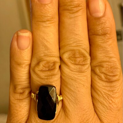 Faceted Black Onyx Statement Ring-sterling Silver 14k Yellow - Etsy