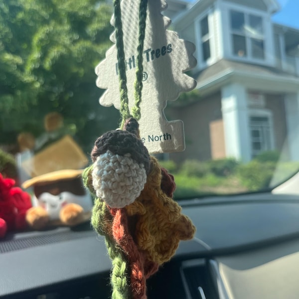 Acorn & Leaves Car Charm | Crochet | Fall Car Accessory - Etsy