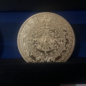 Aztec Calendar Aztec Sun Stone Gold Plated Coin Mexican Art Mayan Long ...