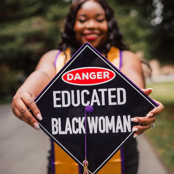 Danger Educated Black Woman Graduation Cap Topper, Black Queen Grad Cap ...