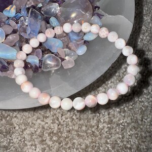 Ice Rhodonite Bracelet, Rose Rhodonite, Sakura, Cherry Rain, Round Bead ...