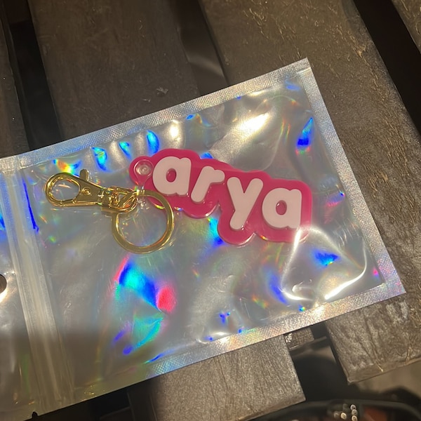 CUSTOM NAME KEYCHAINS - Fun Bubble Letter Colorful Bag Tags / Key ...