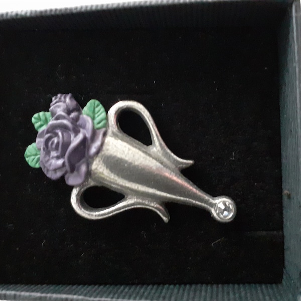Poirot Style Boutonniere Brooch With Purple Rose - Hand Painted Pewter ...