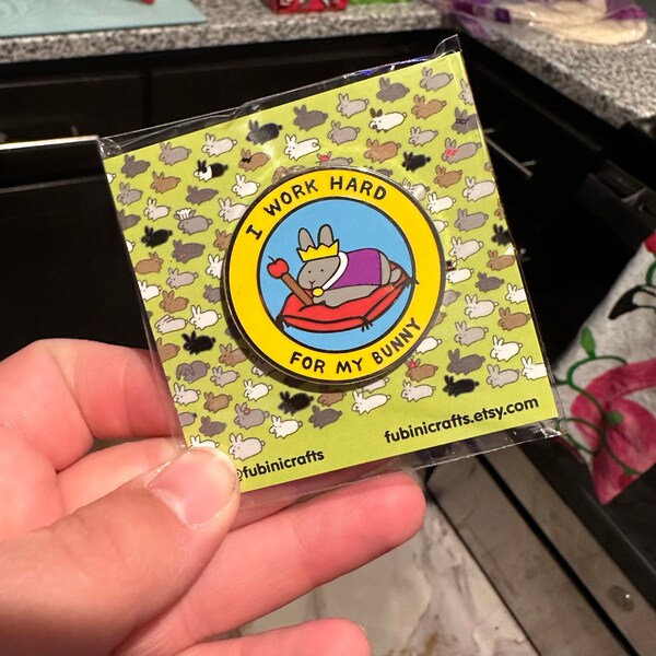 I Work Hard for My Bunny Pin, Cute Rabbit Enamel Pin, Funny Bunny Pin ...