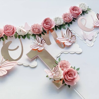 Butterfly Theme Banner, Butterfly Floral Banner, 1st Birthday Butterfly ...