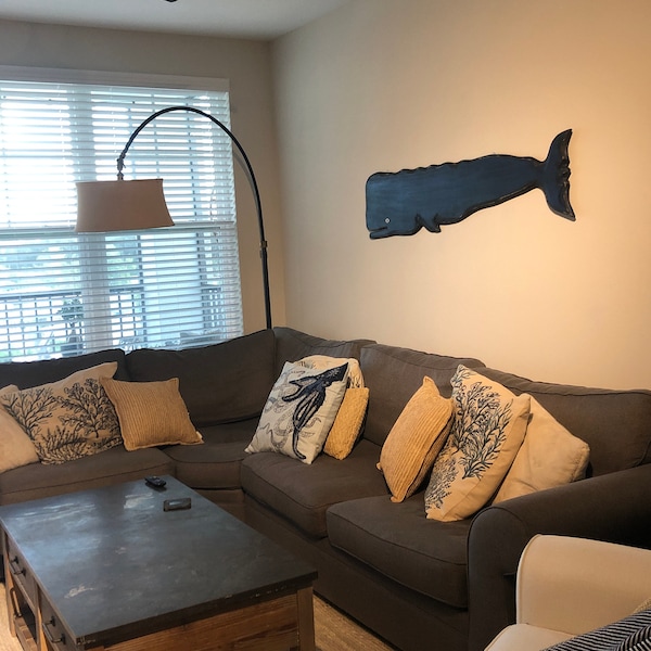 Wooden Whale Large - Wood Wall Art Hand Carved. Beach House Whale ...