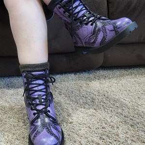 Purple Octopus Boots, Goth Steampunk Combat Style Men's Women's ...