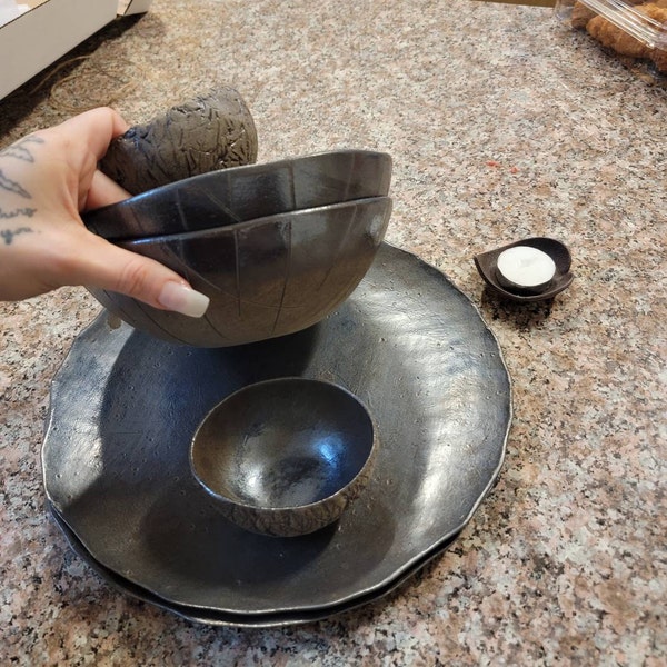 Unique Dinnerware Set, Rustic Ceramic 3 Piece Dinner Set, Stoneware ...